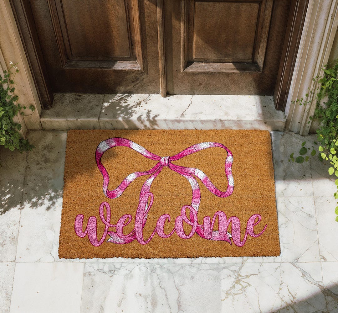 Welcome Pink Bow Doormat, Coquette Bow Welcome Mat, Charming Home Decor ...