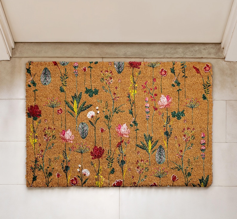 Wildflower Pattern Doormat, Boho Floral Welcome Mat, Spring Blossom ...
