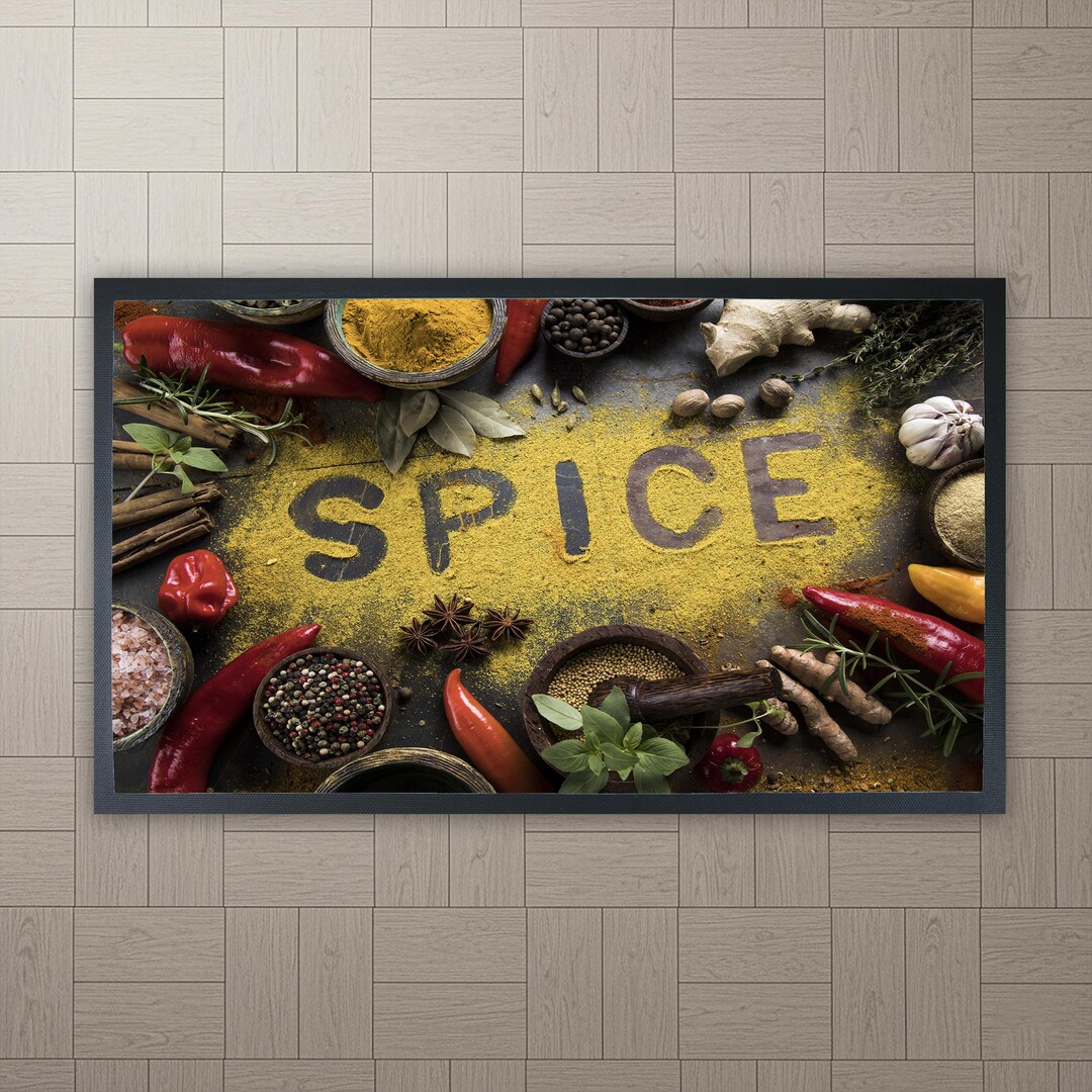 Spice Design Kitchen Floor Mat, Cooking Area Colorful Chef Gift, Herbs ...
