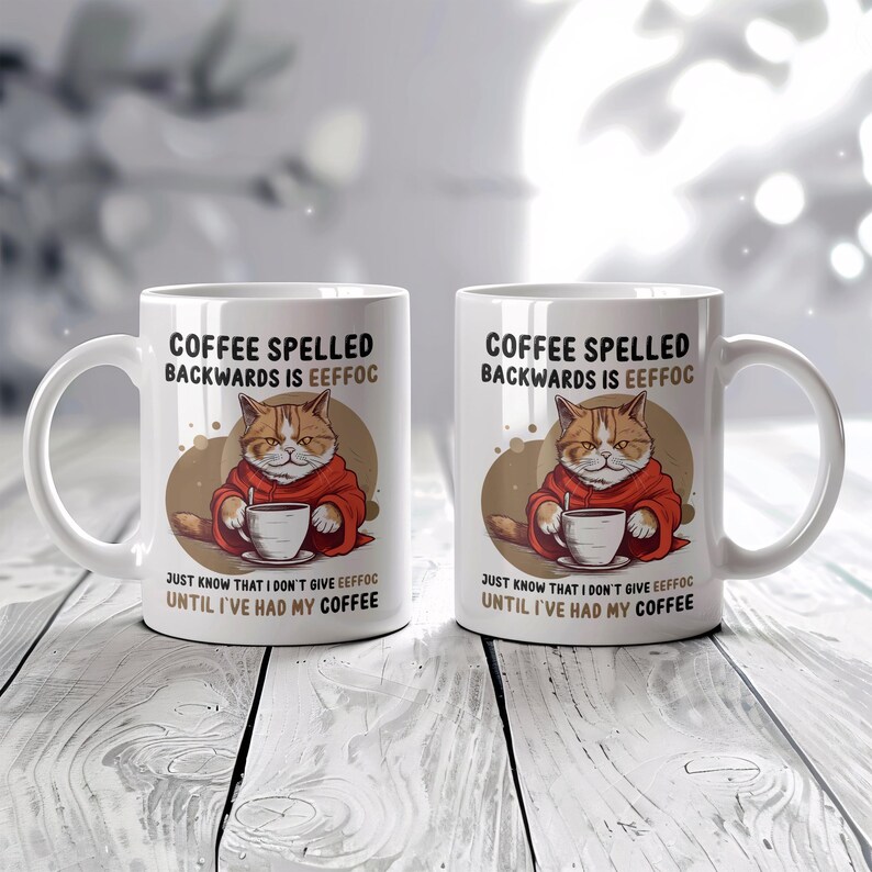 Coffee Spelled Backwards is Eeffoc Cup, Funny Cat Coffee Mug, Cute Pet ...