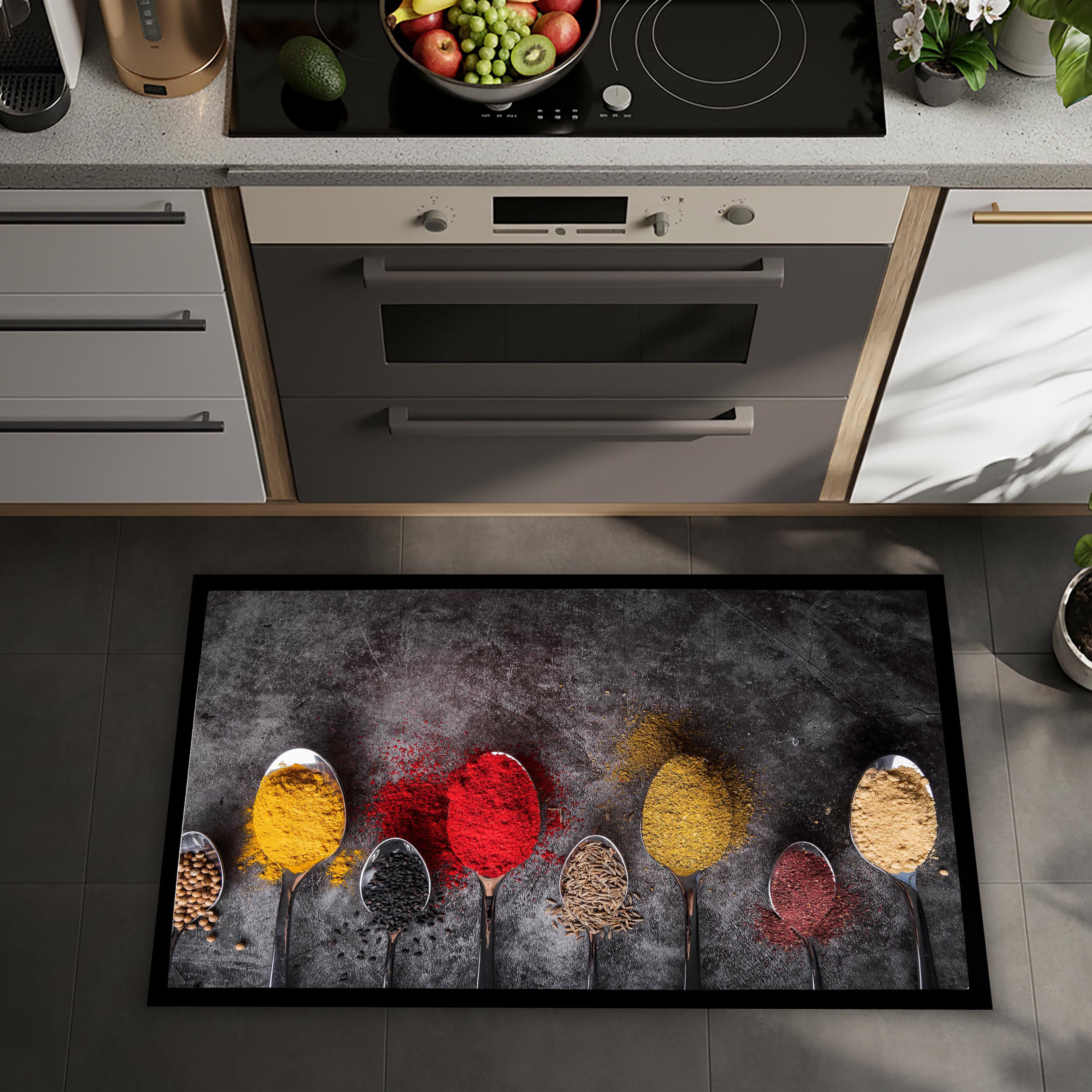 Spoon and Spice Print Floor Mat, Farmhouse Kitchen Rug, Chef-inspired ...