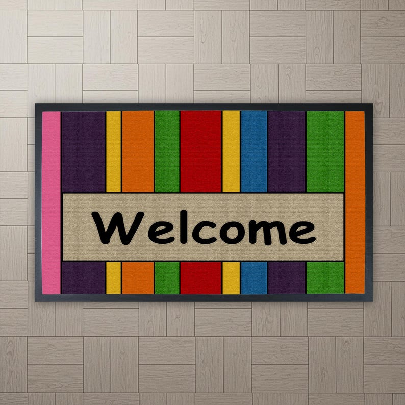 Rainbow Striped Welcome Doormat, Colorful Stripes Entryway Mat, Modern ...
