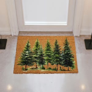 Pine Tree Forest Doormat, Christmas Tree Welcome Mat, Evergreen ...