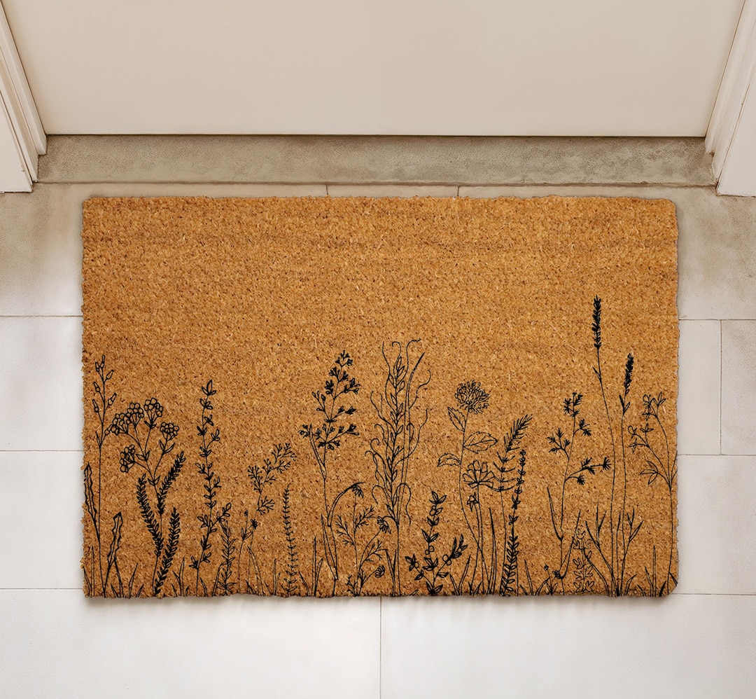 Wildflower Coir Doormat, Nature Inspired Welcome Mat, Rustic Floral ...