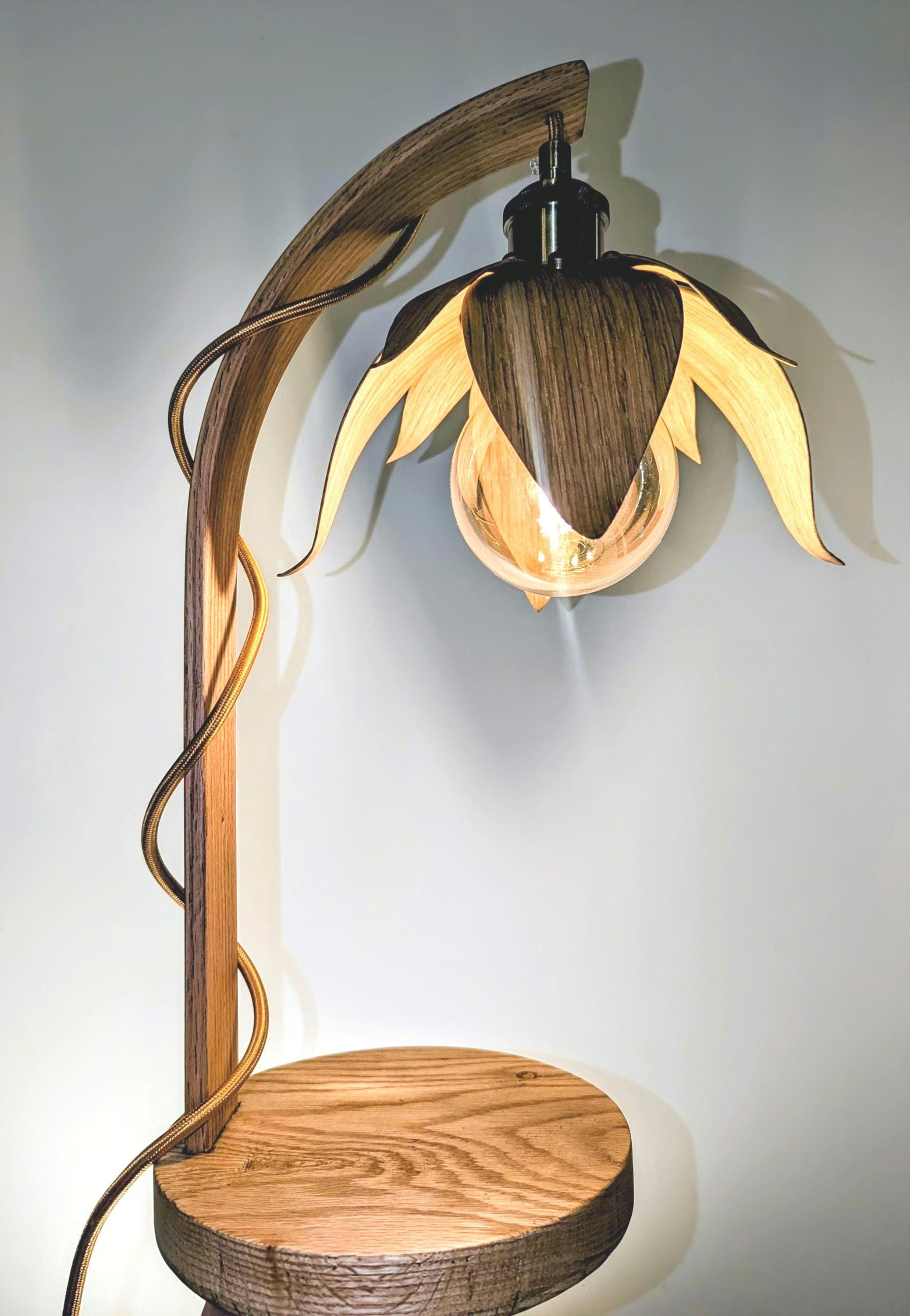 Lotus Table Lamp. Handmade in Solid Oak - Etsy