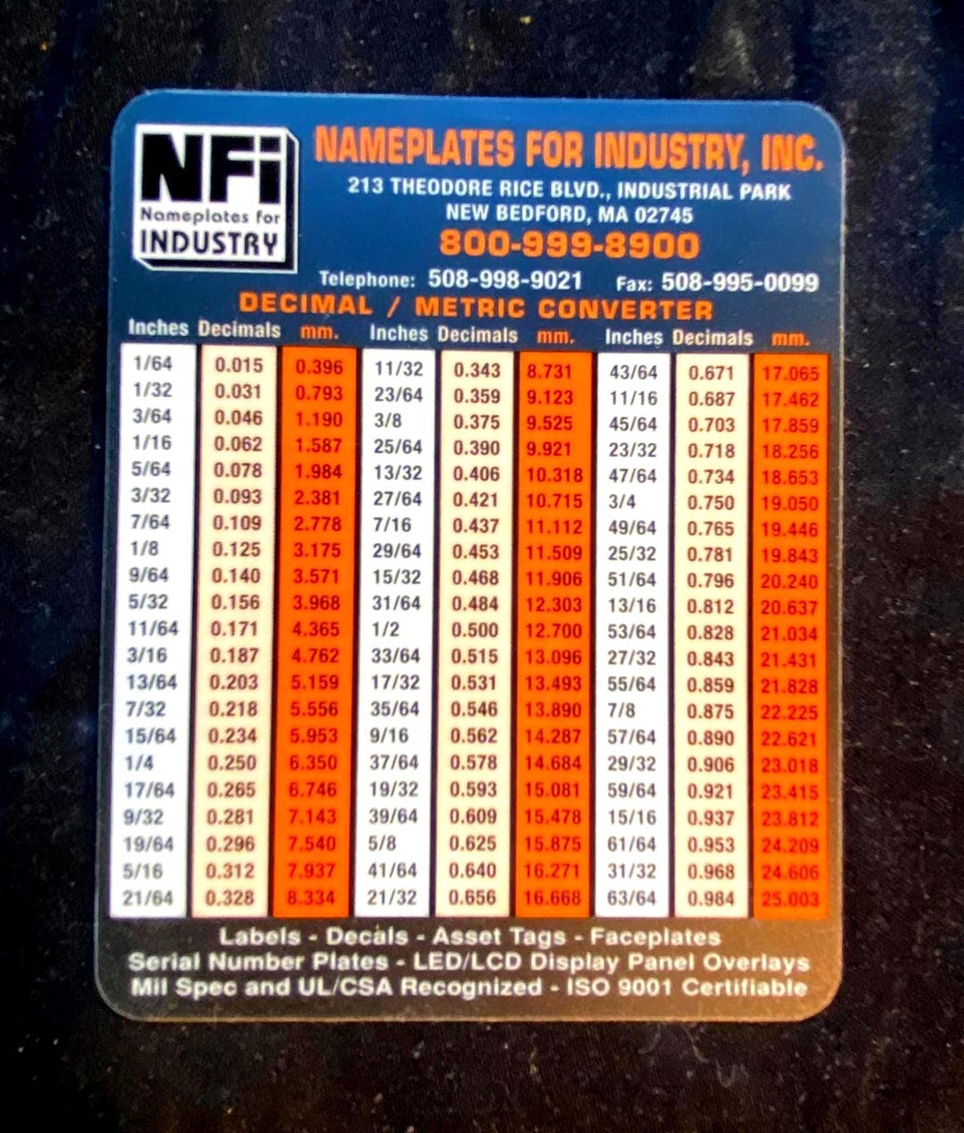 Vintage Nameplates for Industry Conversion Chart Decal Decimal Metric ...