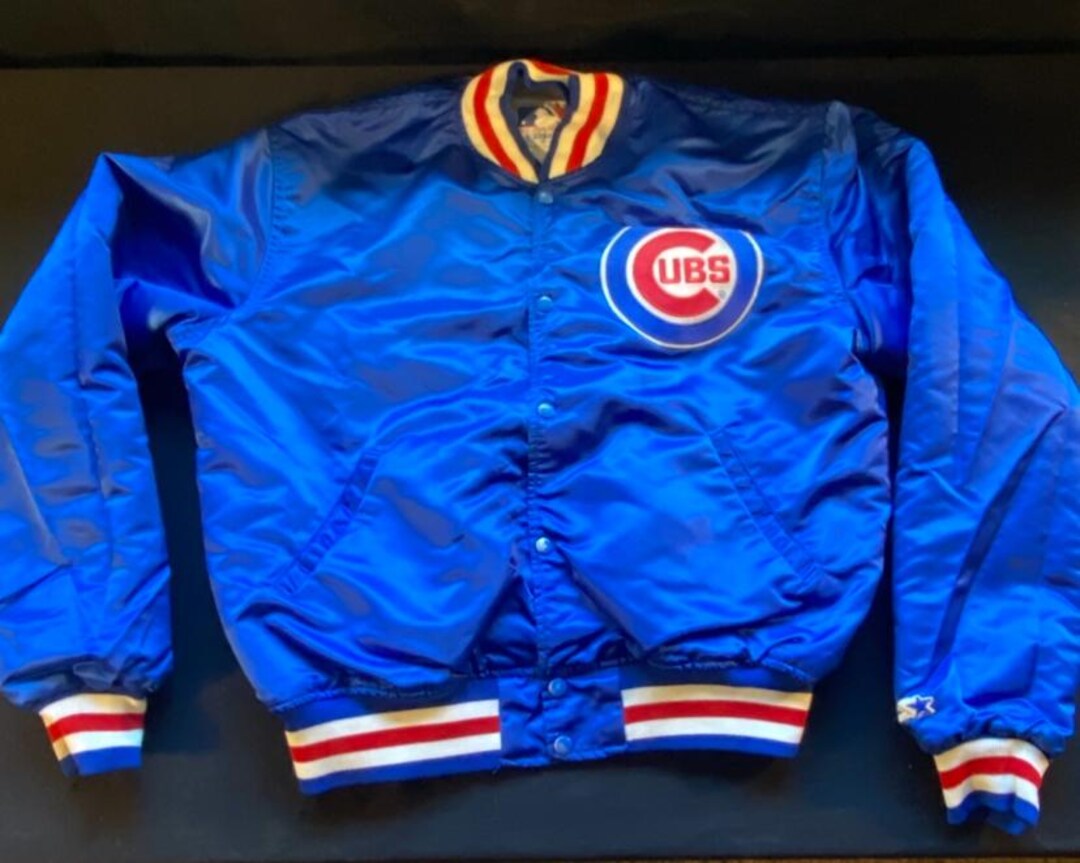 Vintage Chicago Cubs Jacket Mens XL Blue Starter Satin Bomber Quilted ...
