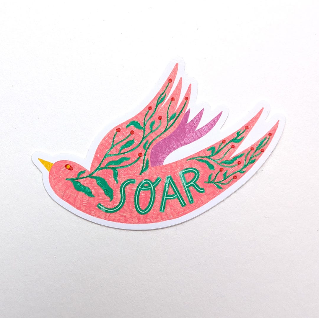 Soar - Pink Bird - Colourful Vinyl Sticker - Etsy