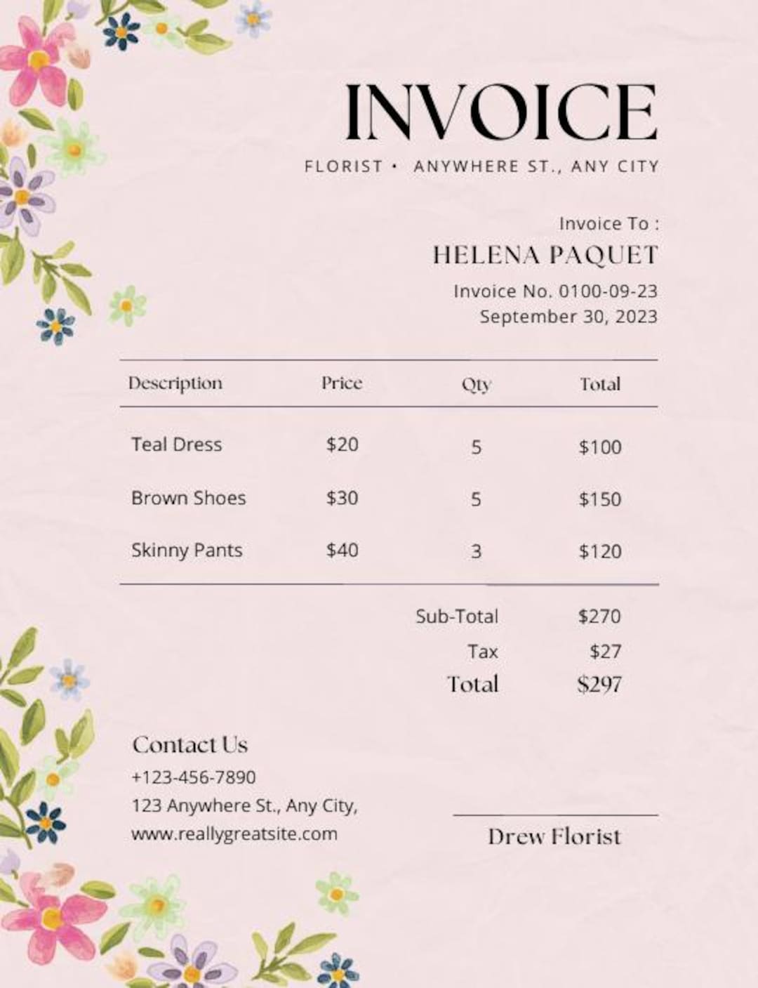 Invoice Template (light Pink Flower Theme) - Etsy