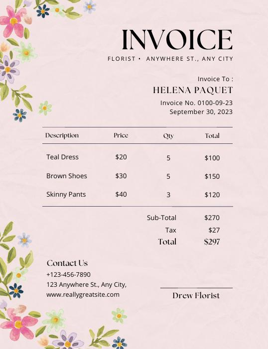 Invoice Template (light Pink Flower Theme) - Etsy