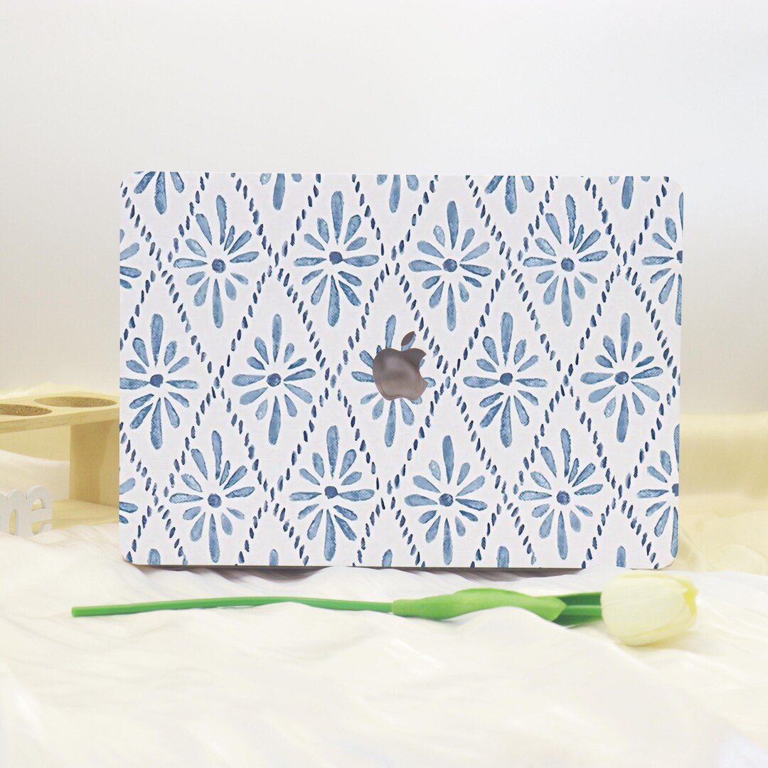 Blue Rhombic Lattice Mac Shell Case Cover for New MacBook Pro 13 14 M1 ...