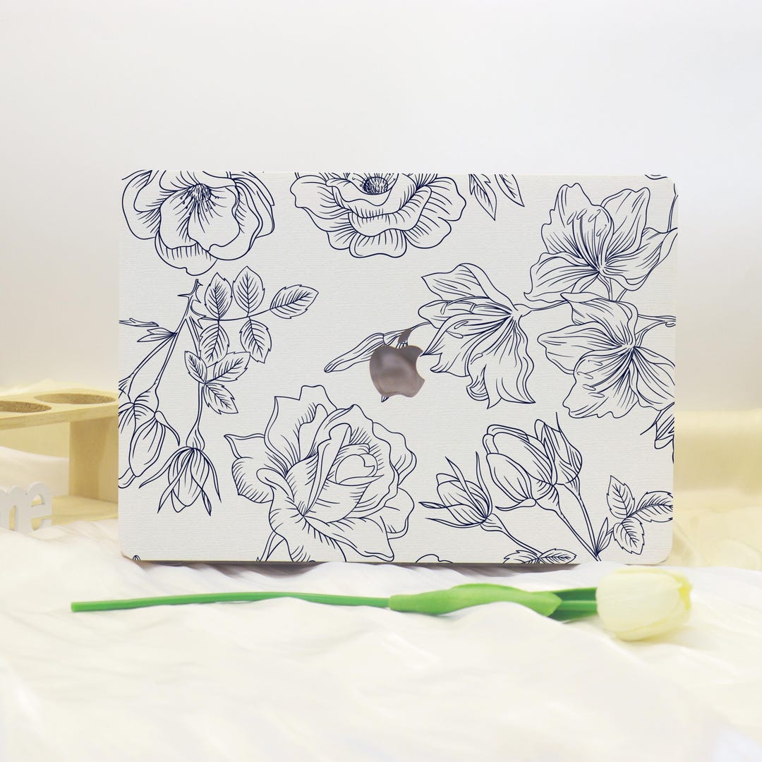 Blue Flower Outline Flowers Shell Case Cover for New MacBook Pro 13 14 ...