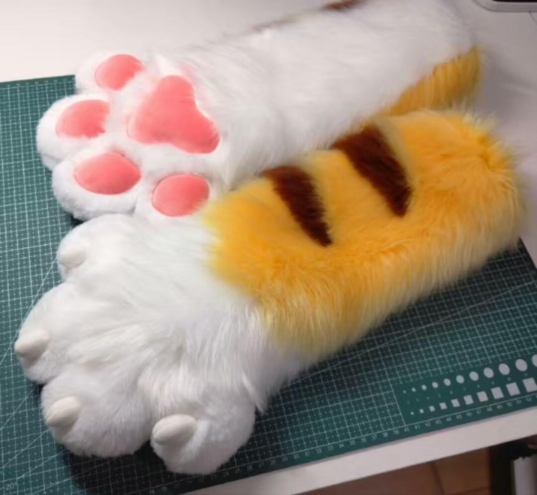 Striped Furry Paws, Handmade Fursuit Hand Paws, 4 Fingers Fursuit Paws ...