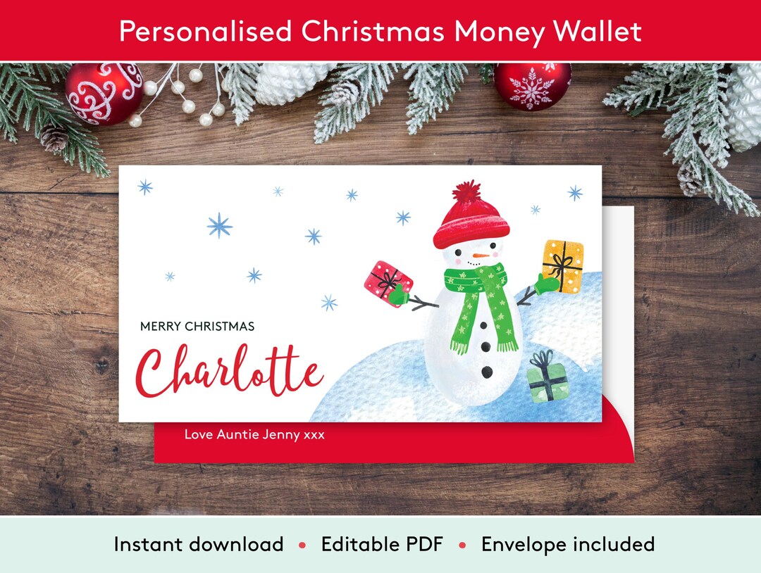 Personalized Christmas Money Wallet: Snowman Gift Card (instant ...