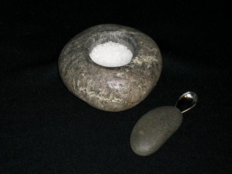 Mainestone Salt Cellar With River Rock Spoon - Etsy