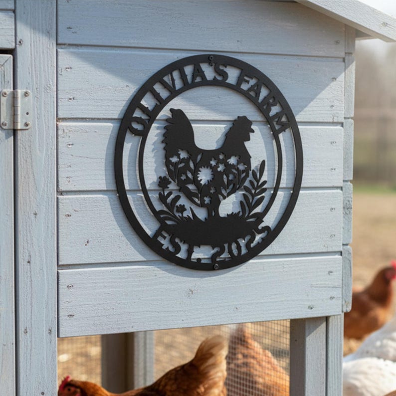 Personalized Metal Chicken Coop Sign With Floral Design,farmhouse Wall ...