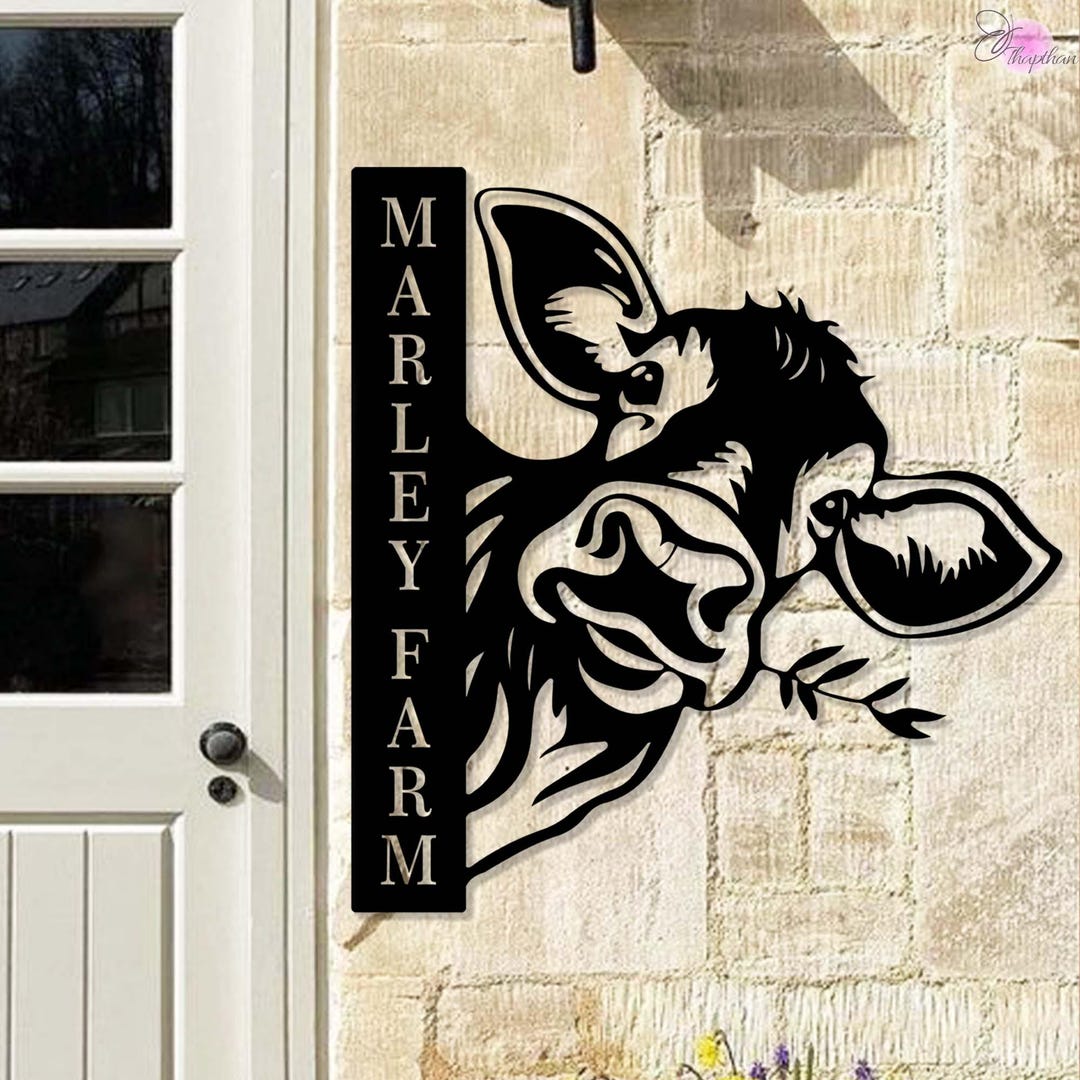 Personalized Farmhouse Name Sign,custom Family Name Metal Sign With Cow ...