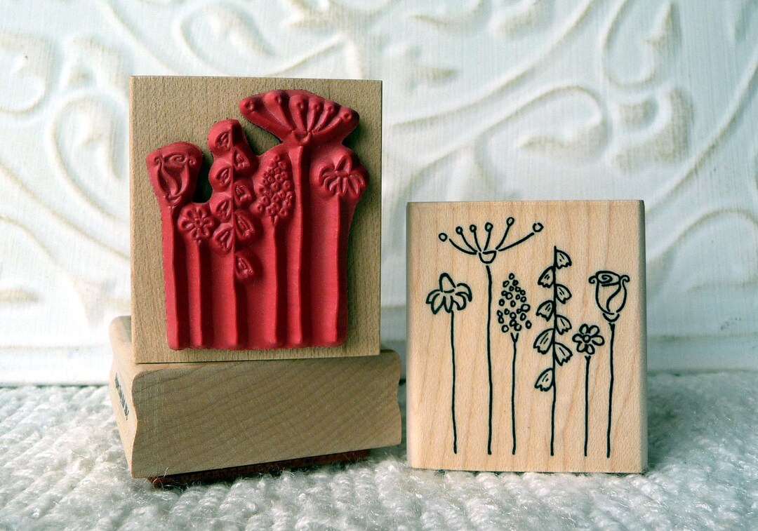 Stick Flowers Rubber Stamp From Oldislandstamps - Etsy