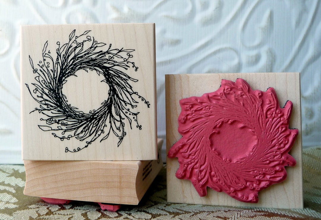 Rustic Wreath Rubber Stamp From Oldislandstamps - Etsy