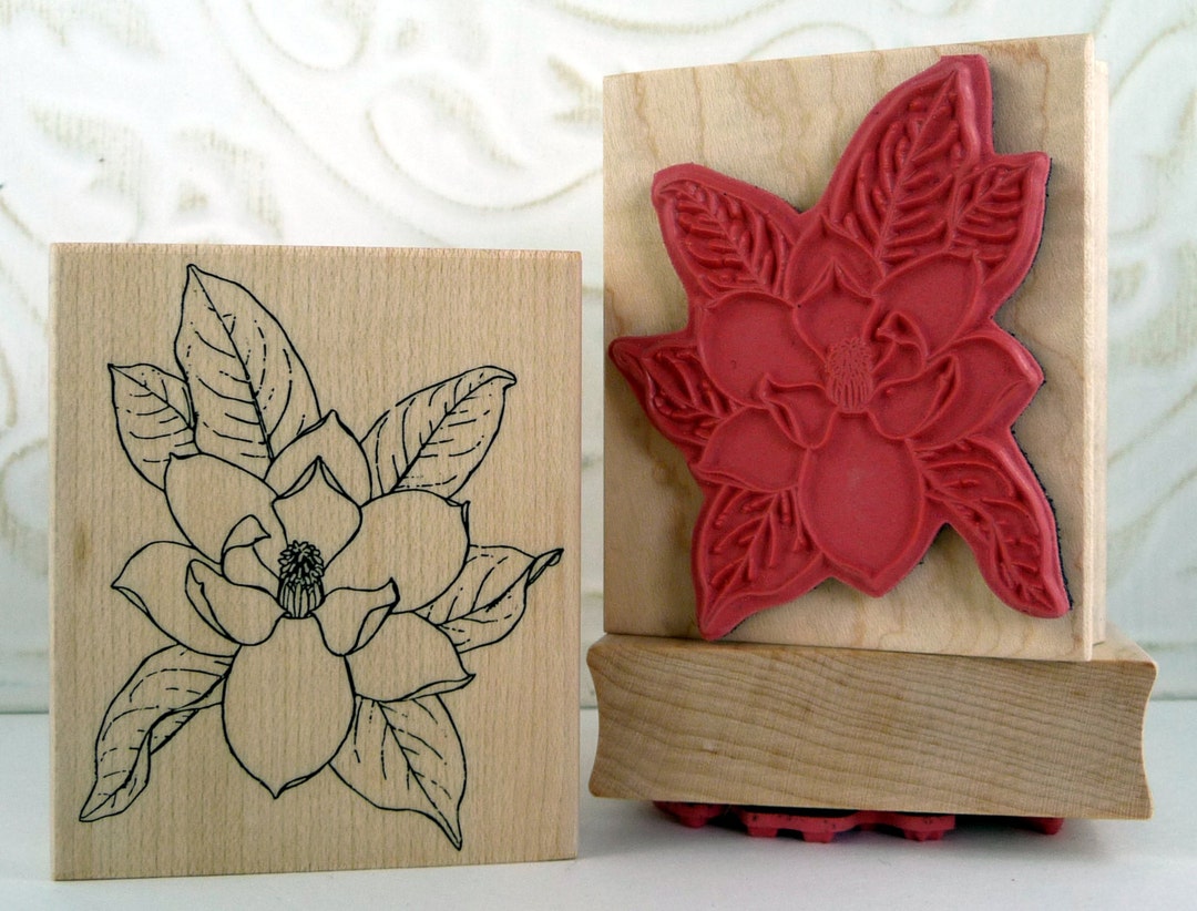 Magnolia Flower Rubber Stamp From Oldislandstamps - Etsy