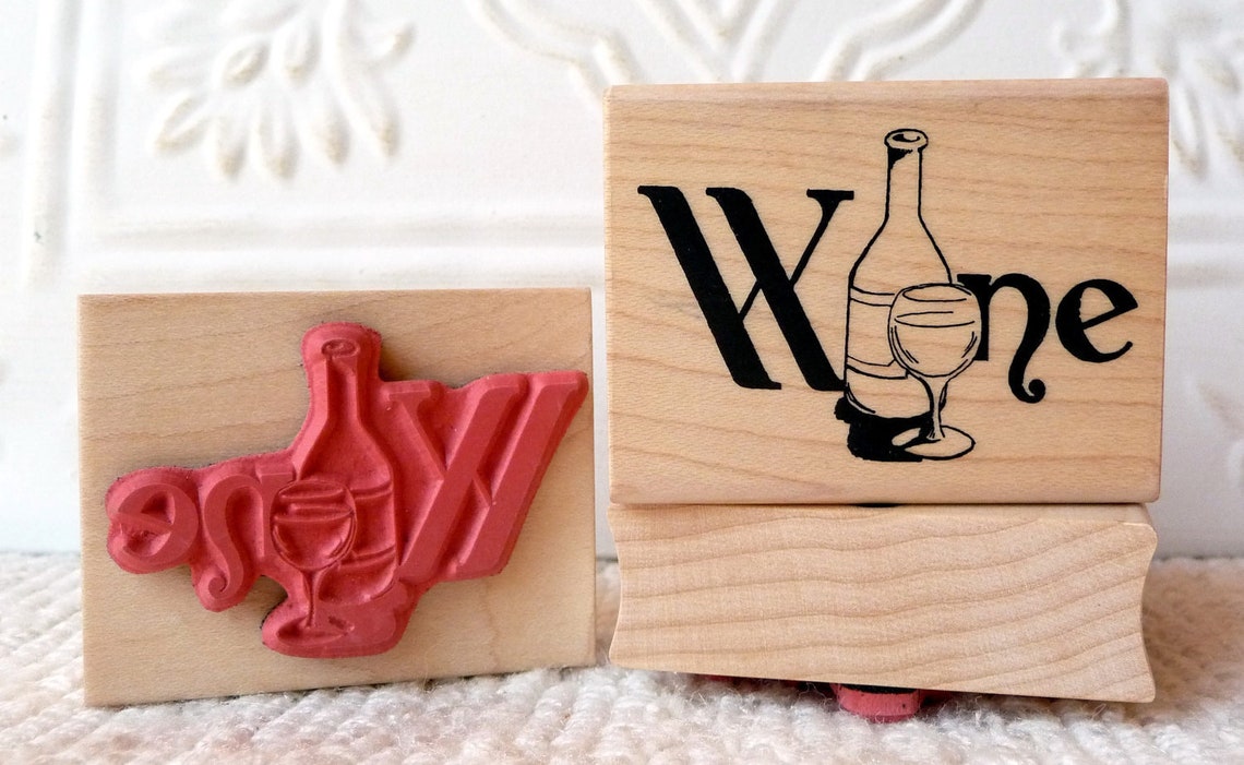 Wine Script Rubber Stamp From Oldislandstamps - Etsy