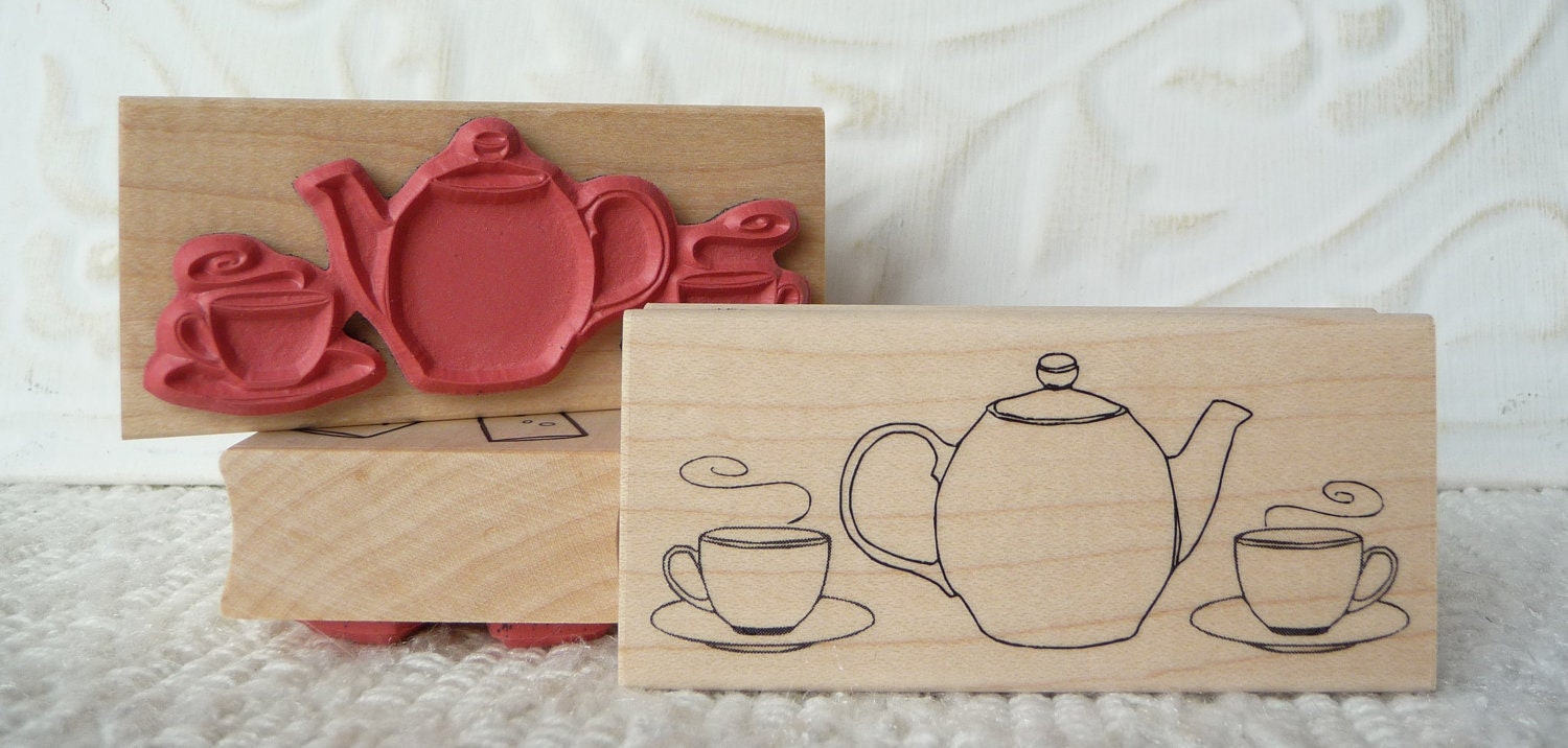 Tea for Two Rubber Stamp From Oldislandstamps - Etsy