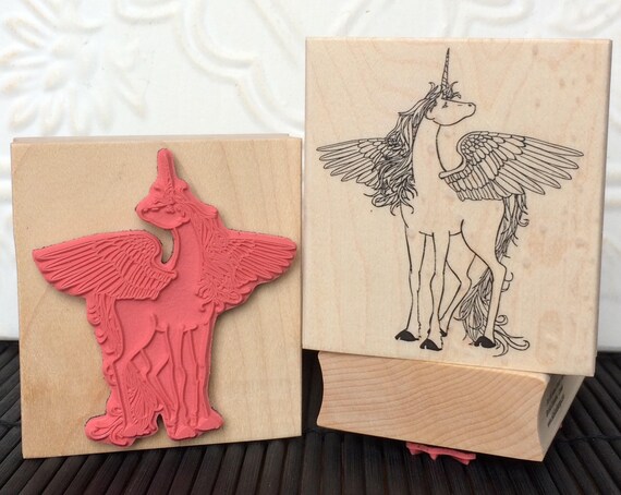 Winged Unicorn Rubber Stamp From Oldislandstamps - Etsy