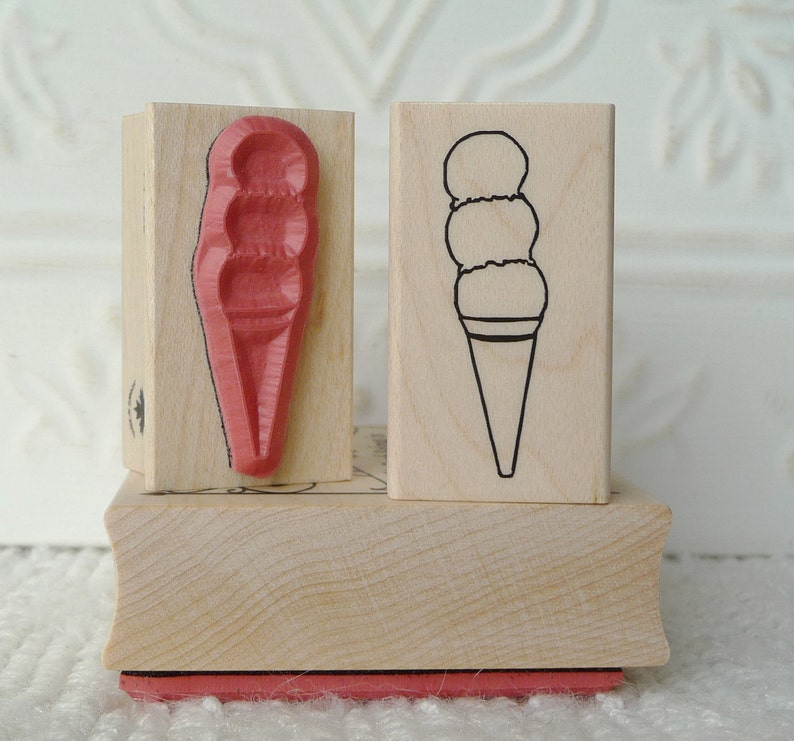 3 Scoops Ice Cream Cone Rubber Stamp From Oldislandstamps - Etsy