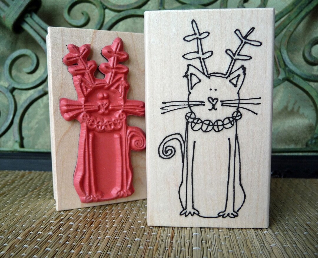 Christmas Cat Rubber Stamp From Oldislandstamps - Etsy