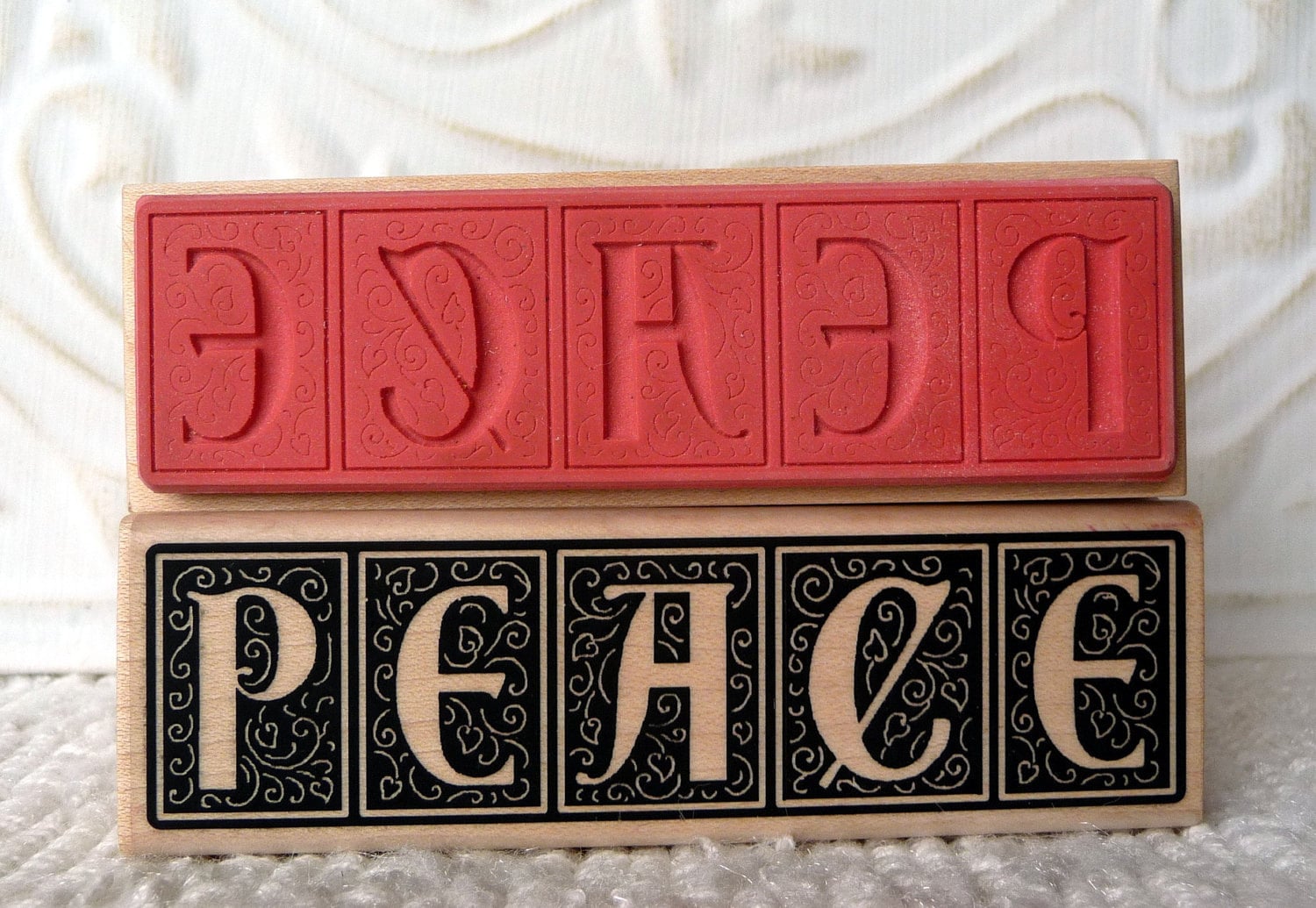 Peace Script rubber stamp from oldislandstamps | Etsy