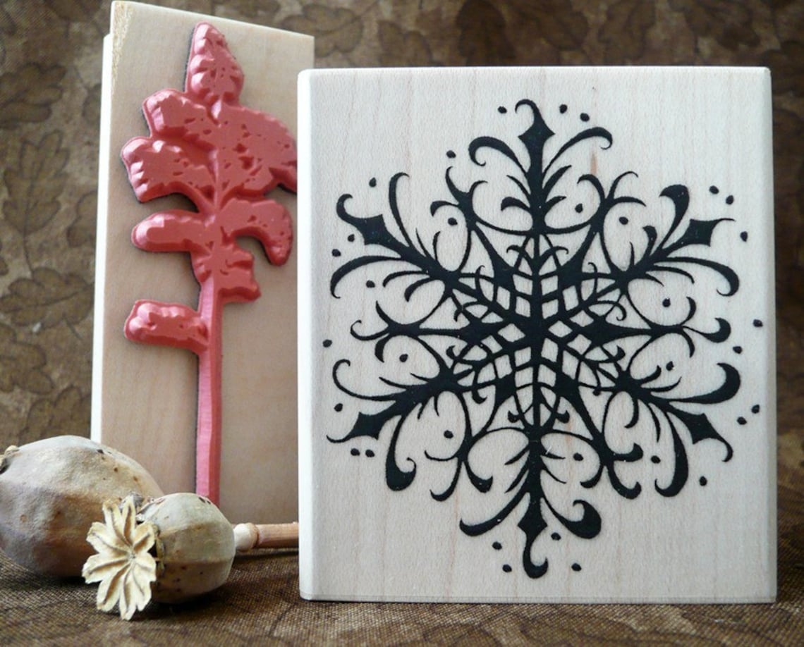Snowy Snowflake Rubber Stamp From Oldislandstamps | Etsy