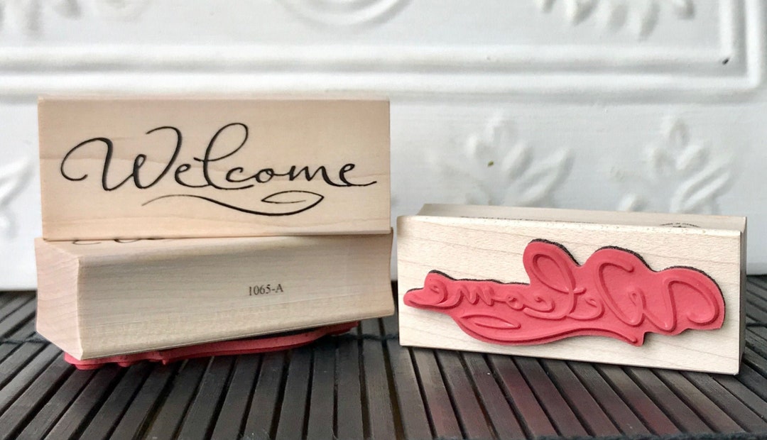 Welcome Script Rubber Stamp From Oldislandstamps - Etsy