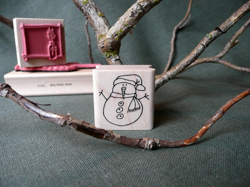 Mini Snowman rubber stamp from oldislandstamps | Etsy