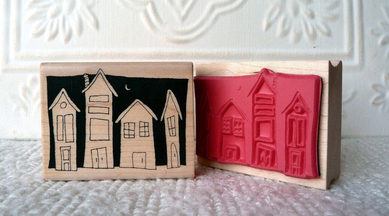Night Time Houses Rubber Stamp From Oldislandstamps - Etsy