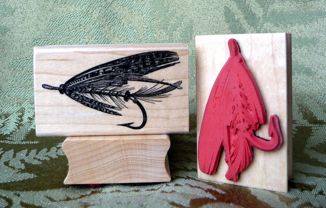 Fishing Fly Lure Rubber Stamp From Oldislandstamps - Etsy