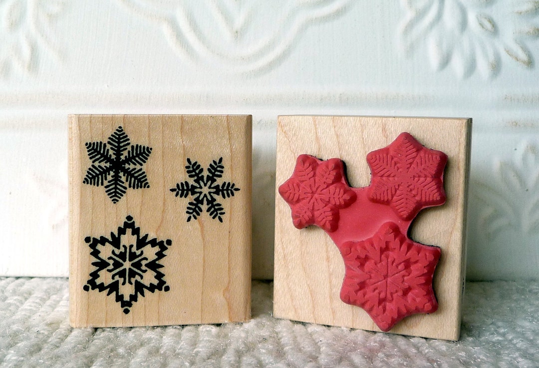 Three Snowflakes Rubber Stamp From Oldislandstamps - Etsy