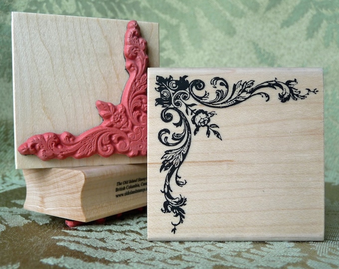 CORNER FLOURISH and Scrolls wood Mounted Rubber Stamp 32-01 - Etsy