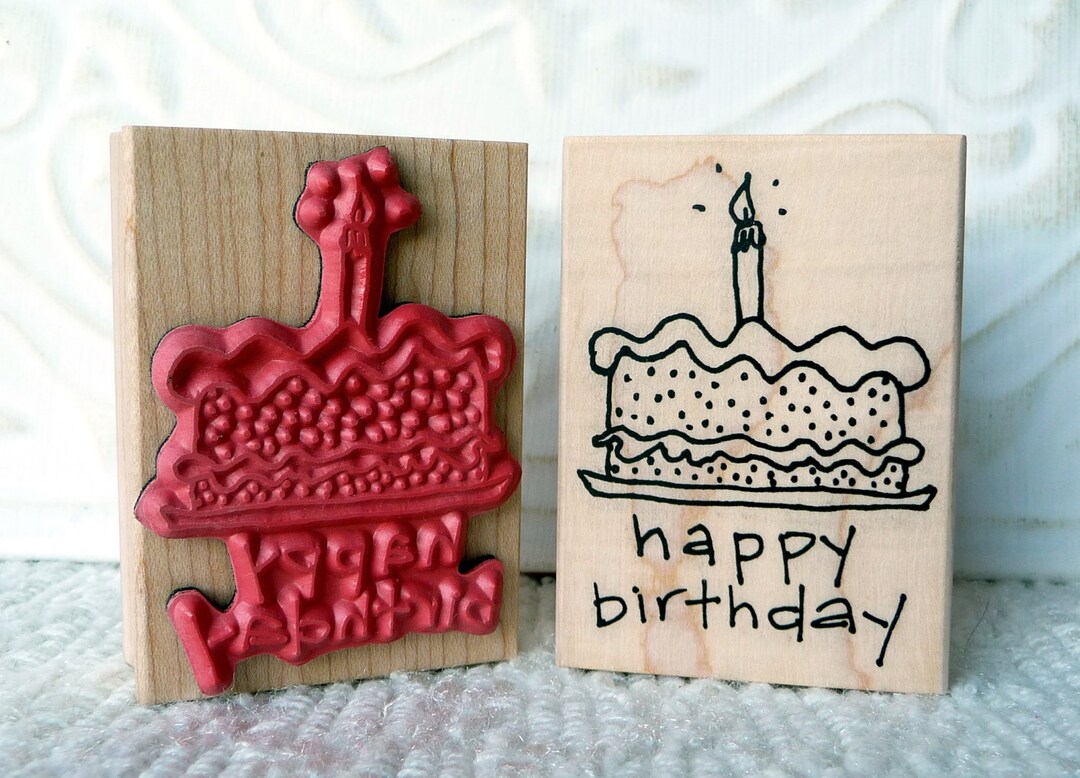 Happy Birthday Cake Rubber Stamp From Oldislandstamps - Etsy