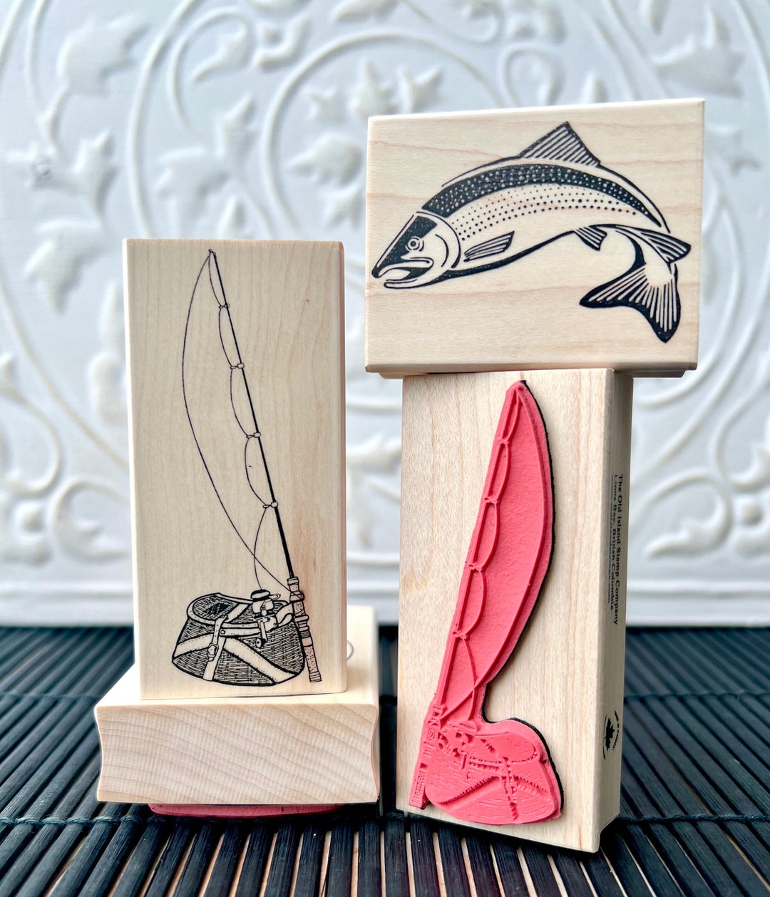 Fishing Rod and Creel Rubber Stamp From Oldislandstamps - Etsy