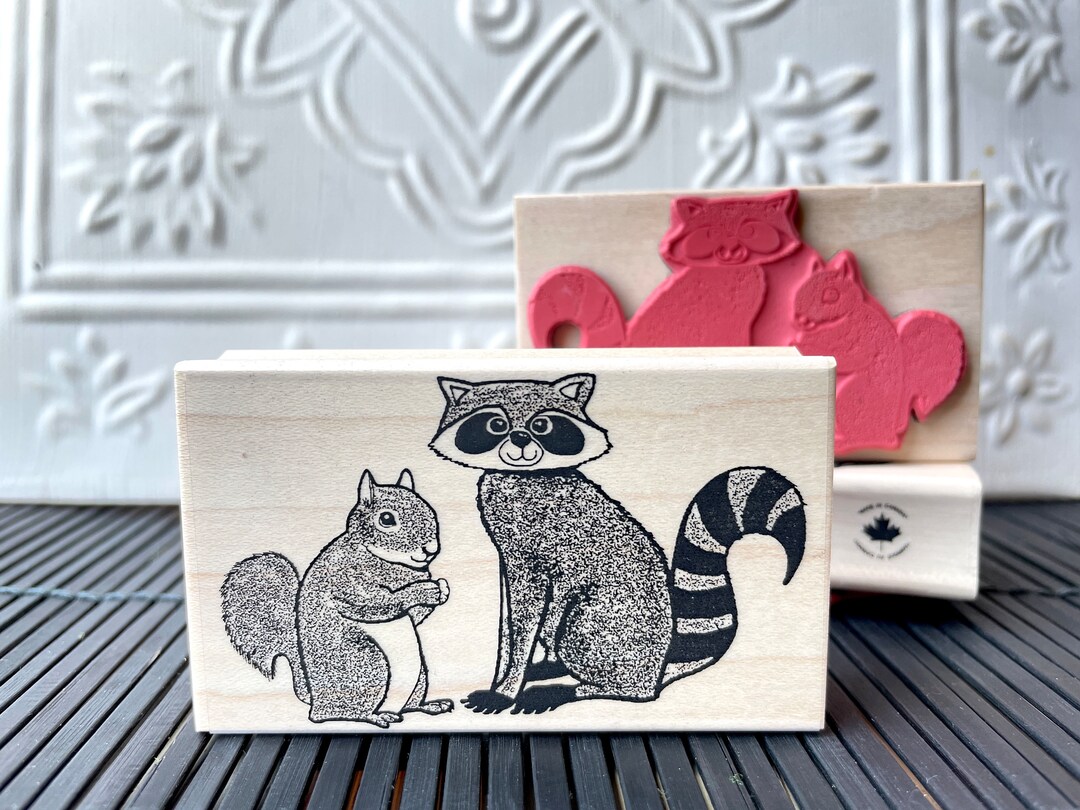 Furry Friends Raccoon and Squirrel Rubber Stamp From Oldislandstamps - Etsy