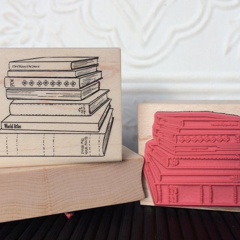 Stack of Books Stamp - Etsy