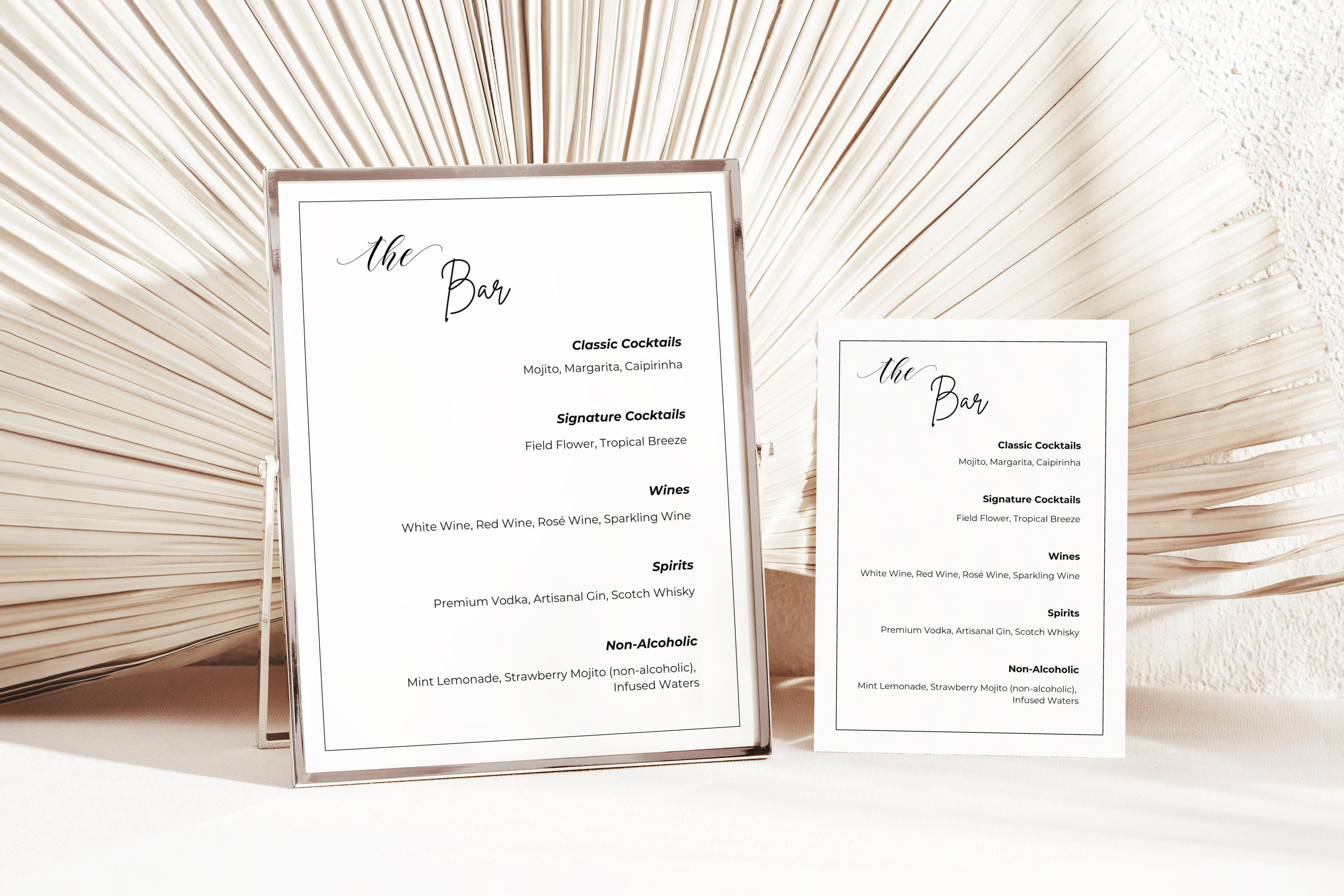 Wedding Bar Menu His and Hers Ours | Minimalist Wedding Bar Menu ...