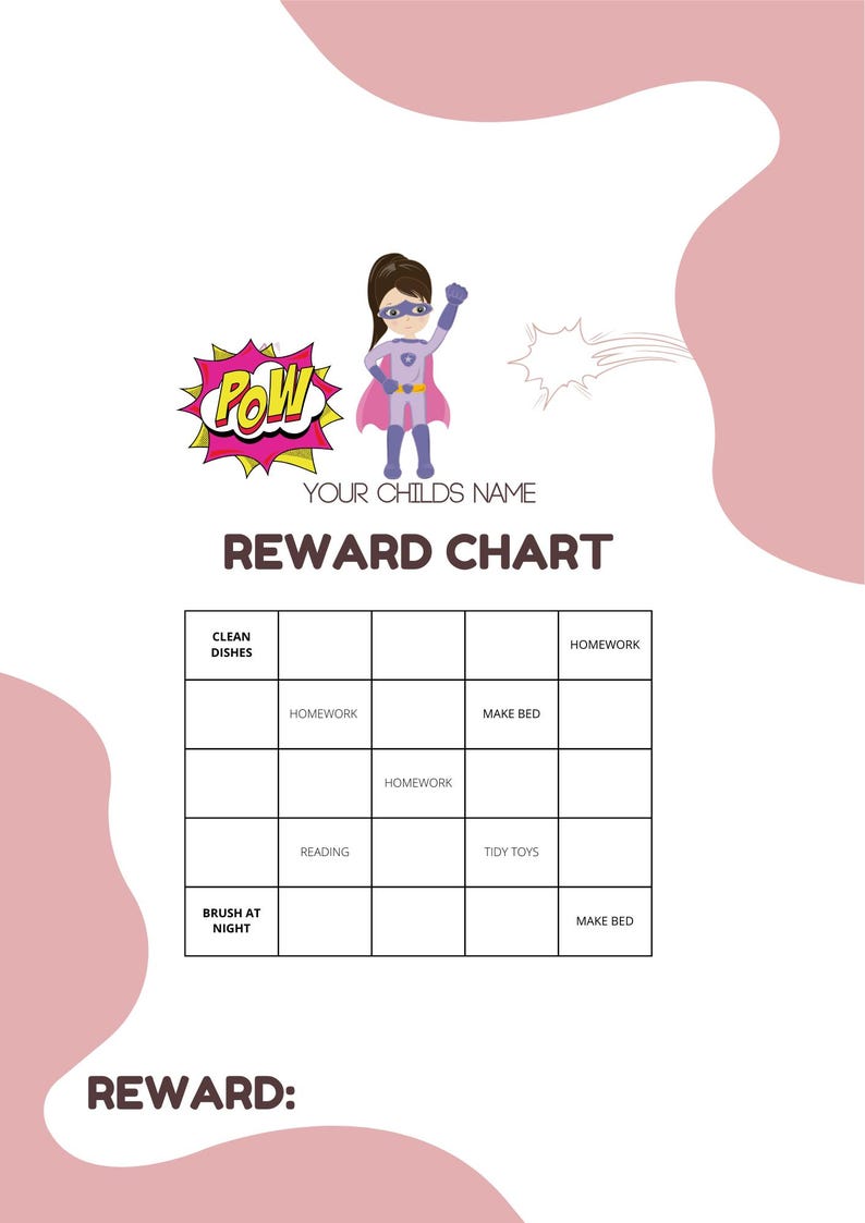 Editable Superhero Reward Chart, Homework Help Chart, Instant Print ...