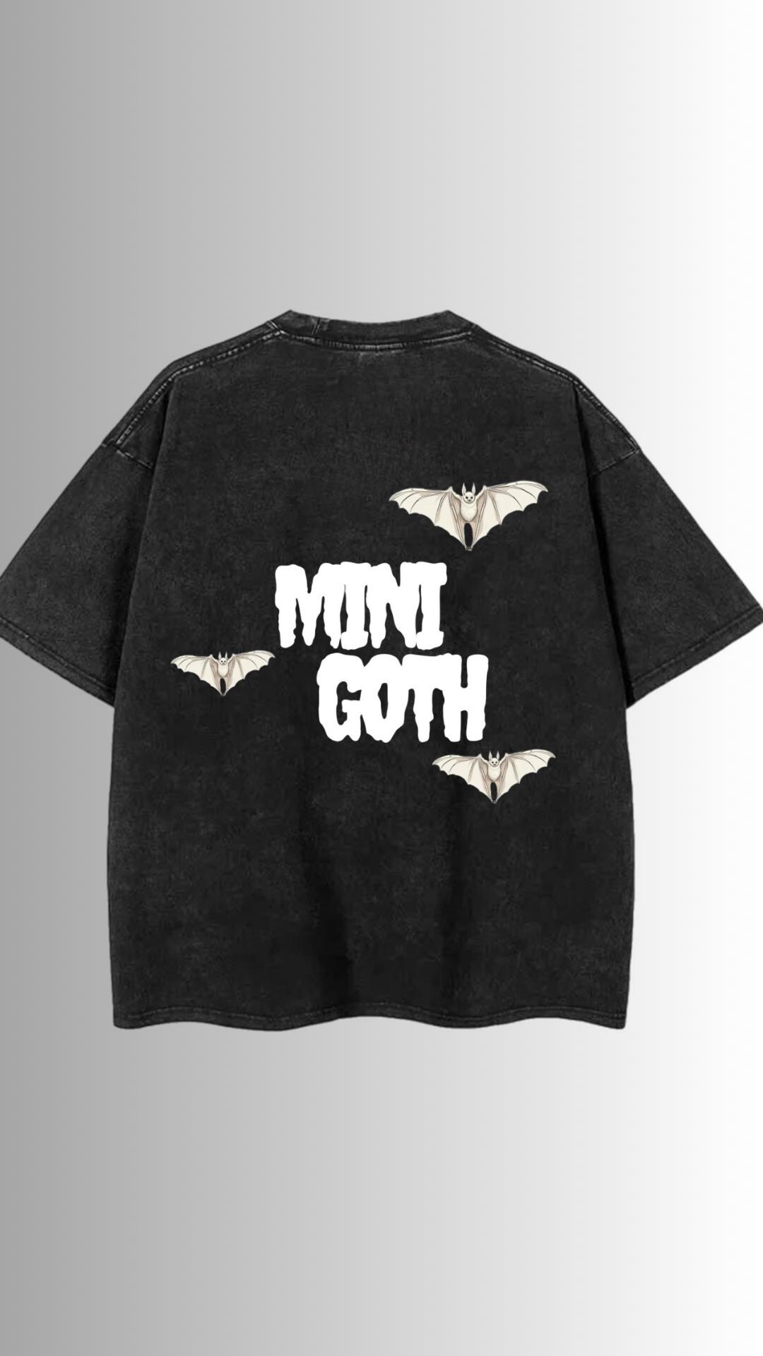 Mini Goth Oversized T-shirt | Black Acid Wash, Bat Graphics - Etsy