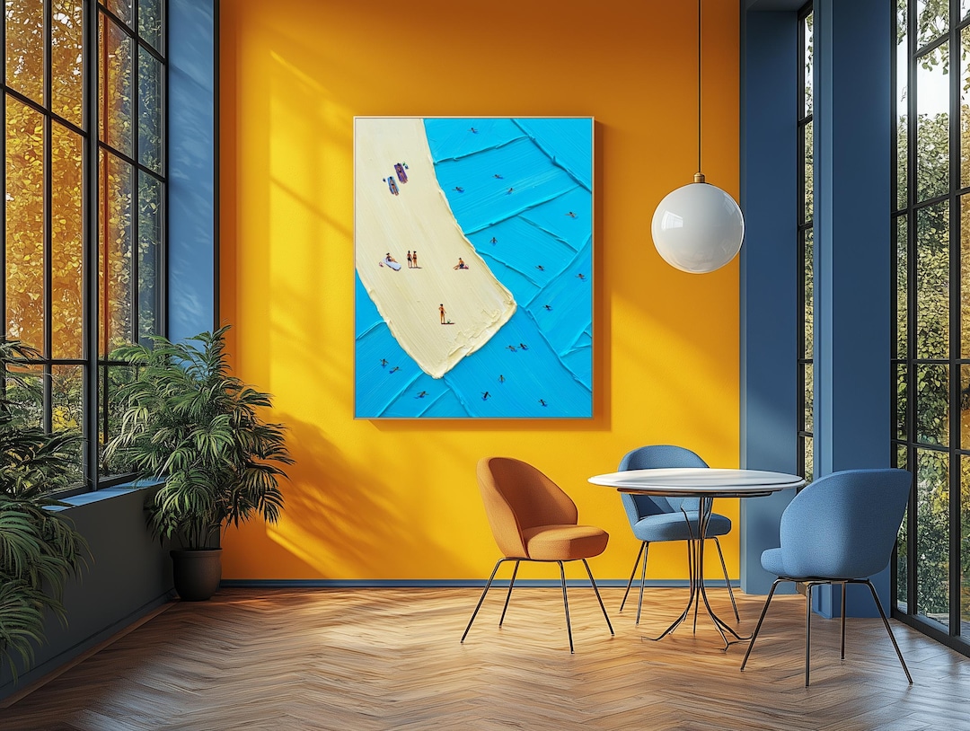 Seaside Villa Painting: Abstract Beach House Art, Summer Vacation Home ...