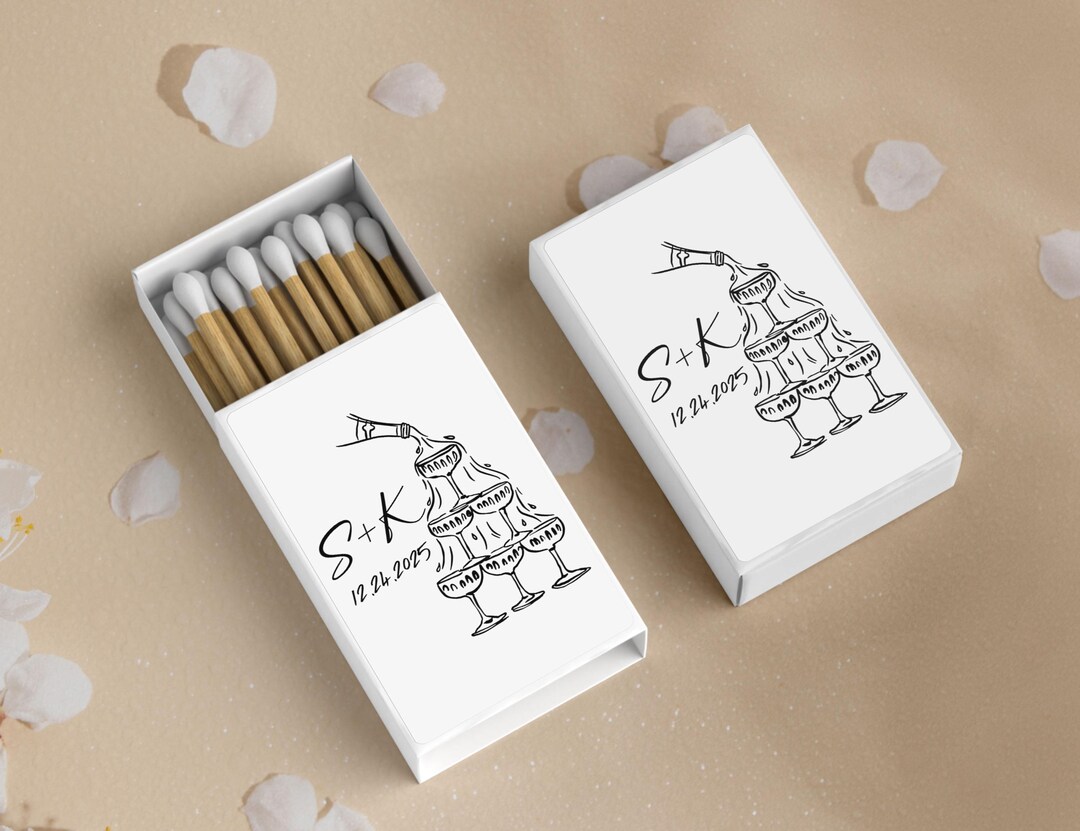 Custom Wedding Matchboxes, Champagne Tower Personalized Matches ...