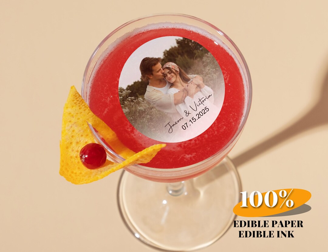 Custom Photo Wedding Drink Toppers, Wafer Paper Cocktail Garnishes for ...