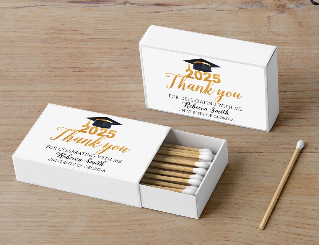 Personalized Graduation Party Thank You Matchboxes/bulk Custom ...