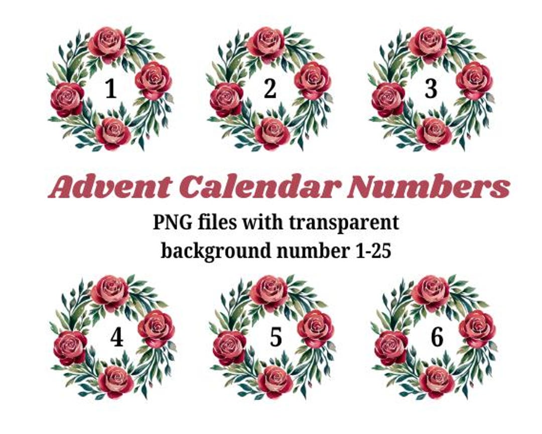 Christmas Advent Numbers PNG Files, DIY Advent Calendar, Numbers 1-25 ...