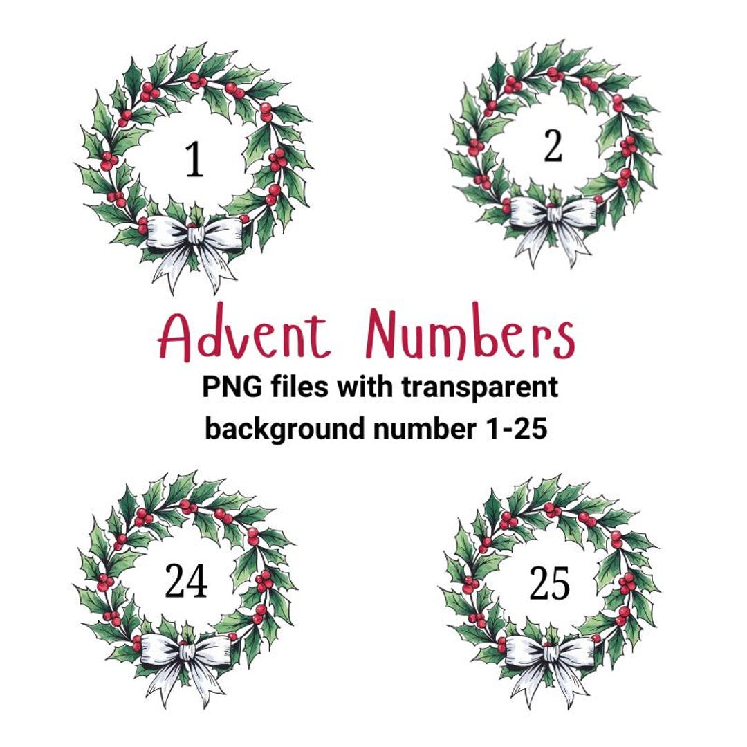Christmas Advent Numbers PNG Files, DIY Advent Calendar, Numbers 1-25 ...